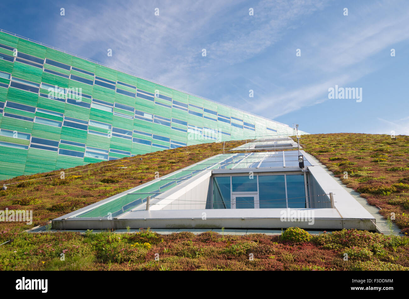 modern building with roof covered with grass and moss Stock Photo - Alamy