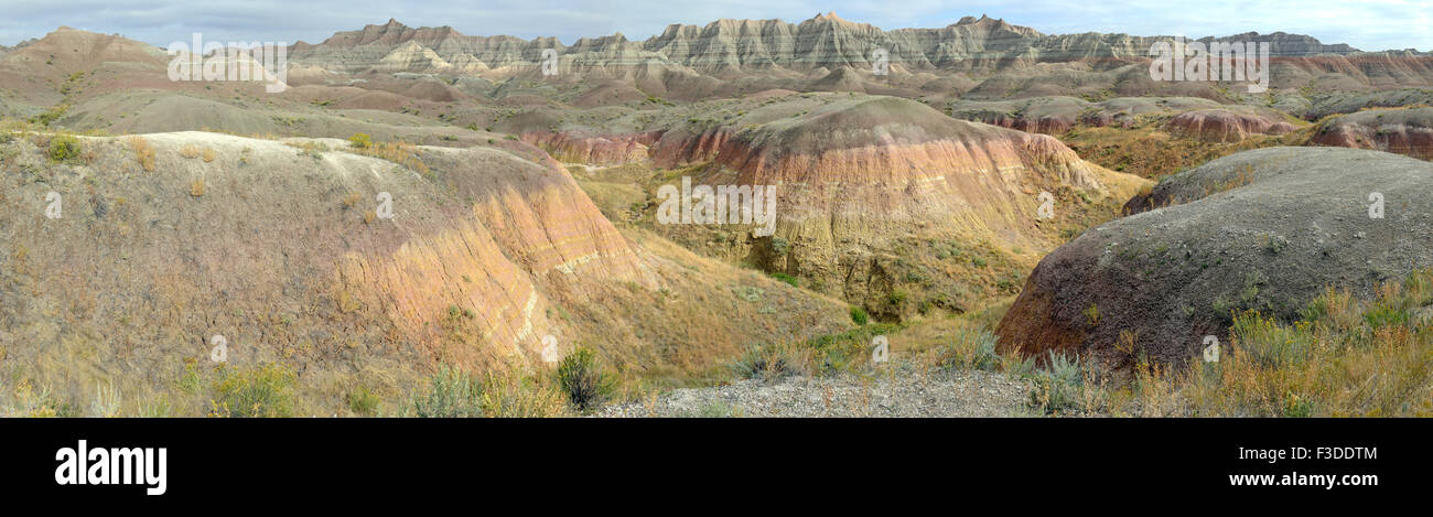 Badlands landscape, formed by deposition and erosion by wind and water ...