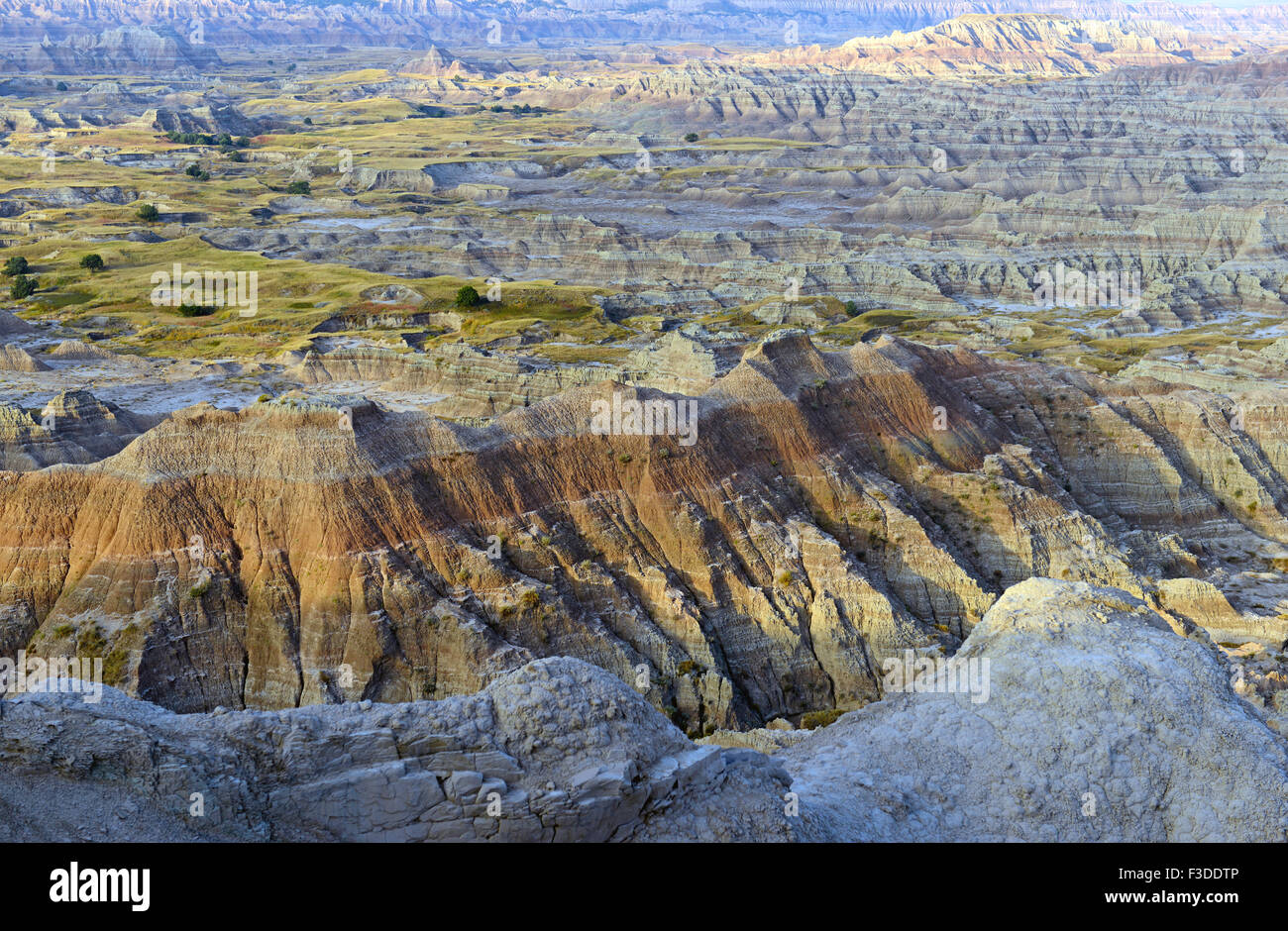 Badlands landscape, formed by deposition and erosion by wind and water ...