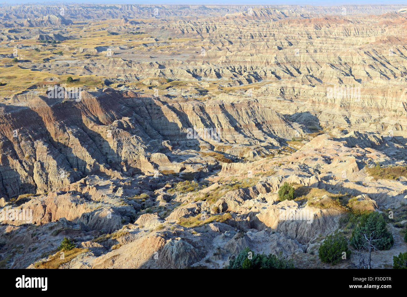 Badlands landscape, formed by deposition and erosion by wind and water ...