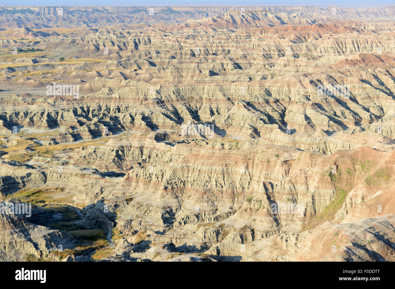 Badlands landscape, formed by deposition and erosion by wind and water ...