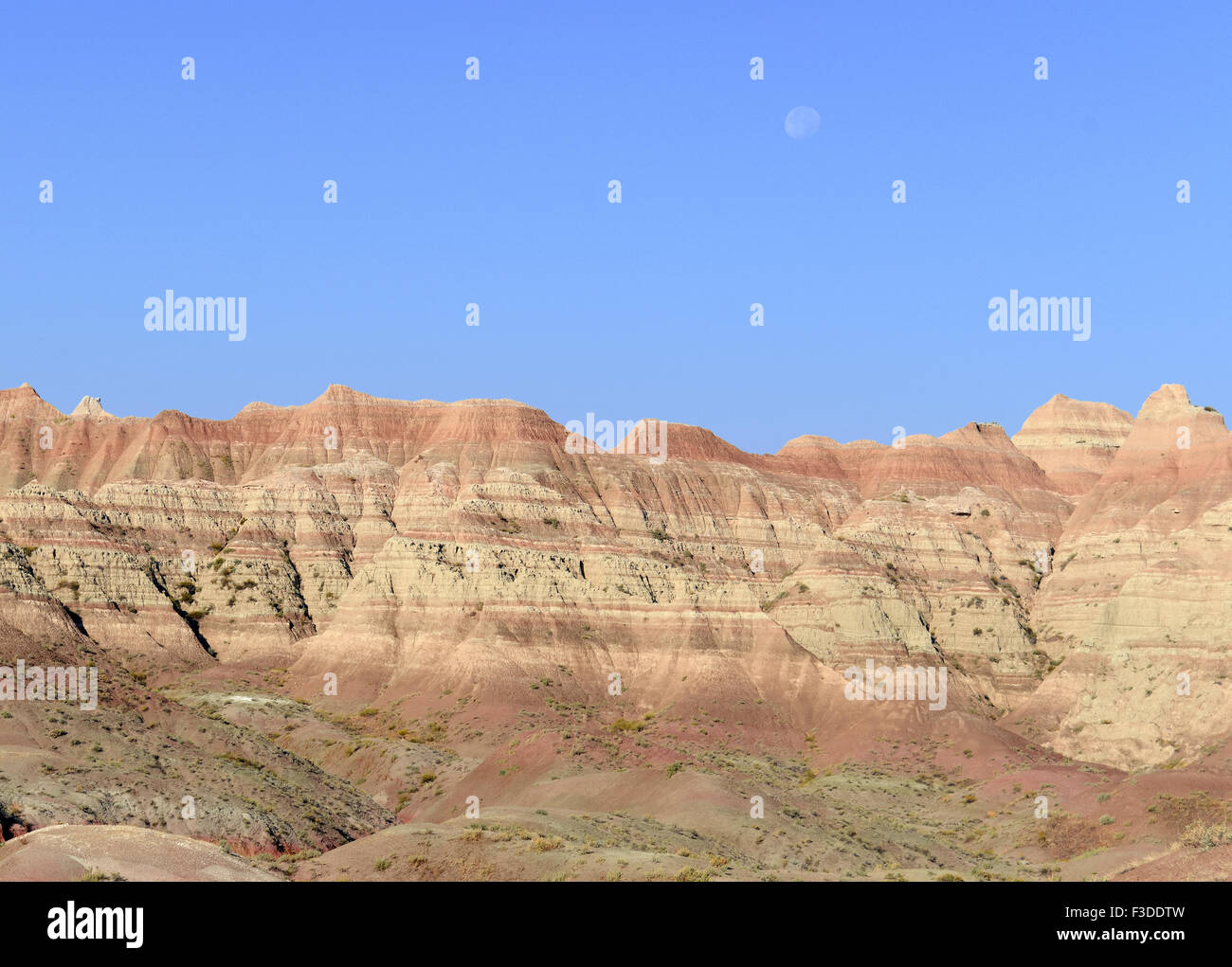 Badlands landscape, formed by deposition and erosion by wind and water ...