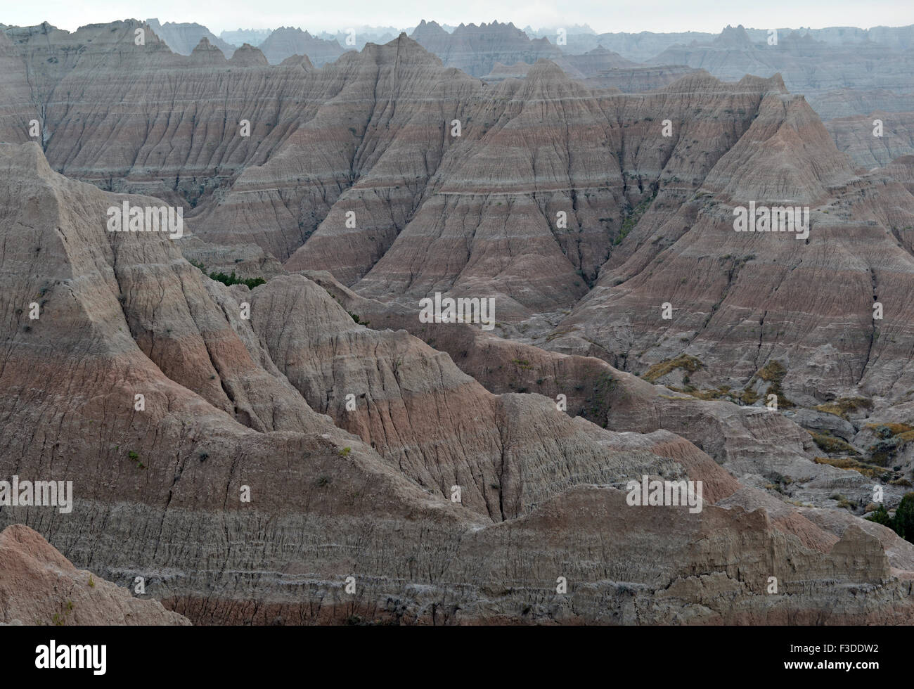 Badlands landscape, formed by deposition and erosion by wind and water ...