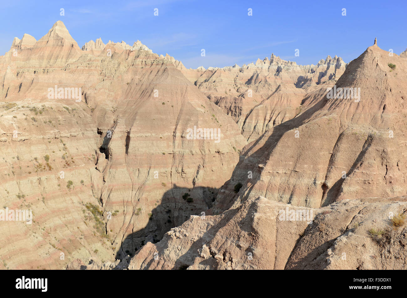 Badlands landscape, formed by deposition and erosion by wind and water ...
