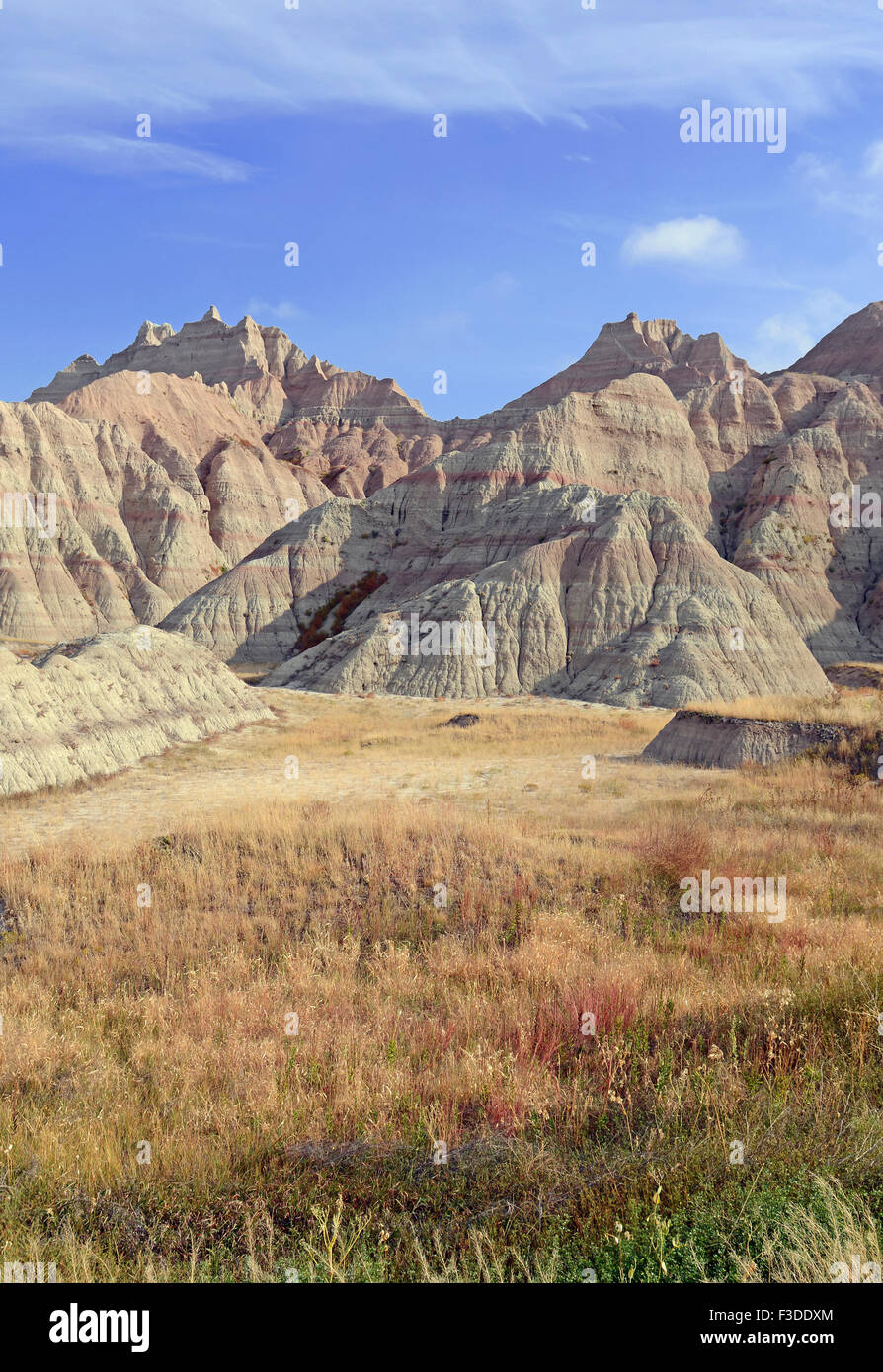 Badlands landscape, formed by deposition and erosion by wind and water ...