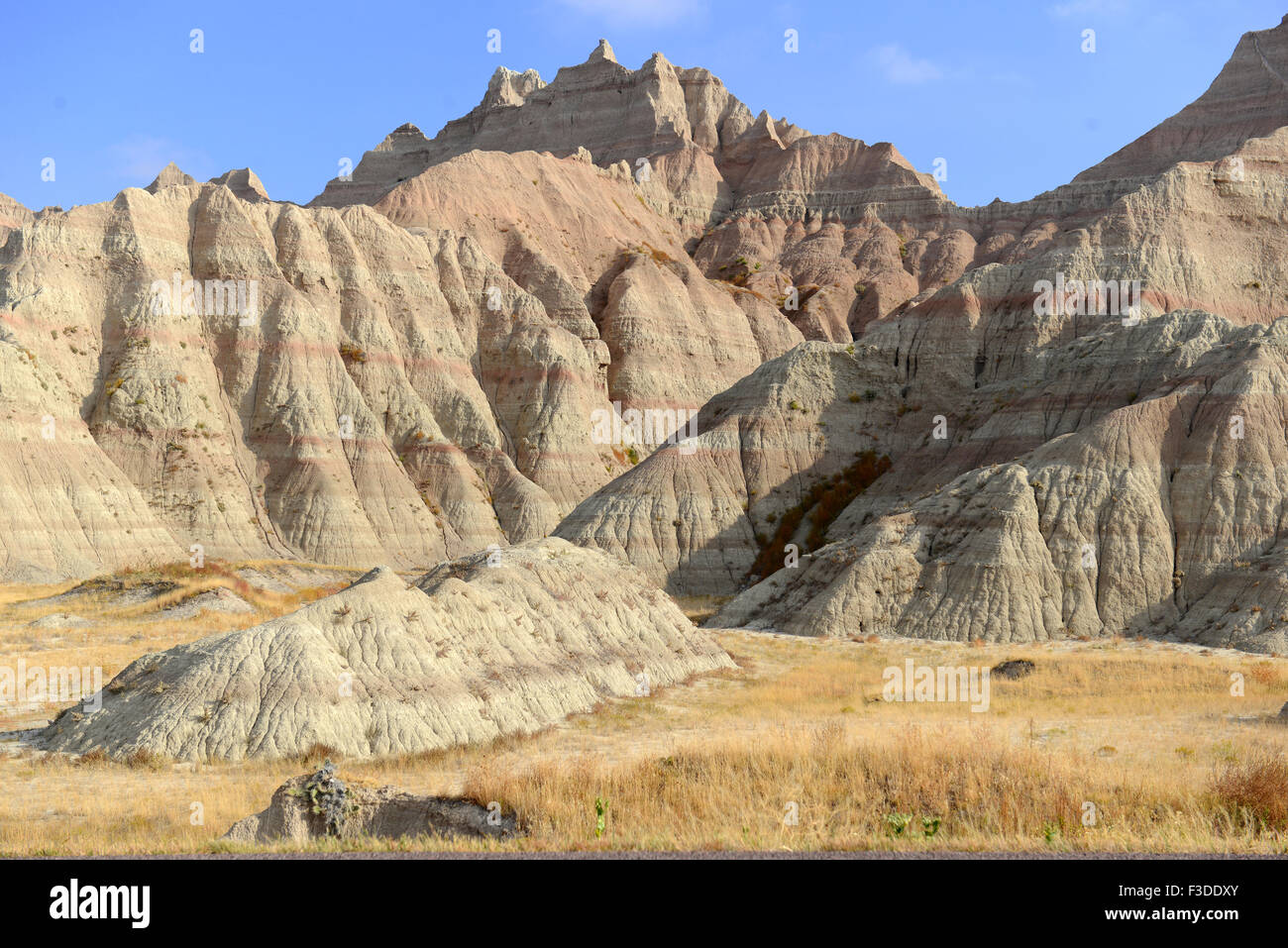 Badlands landscape, formed by deposition and erosion by wind and water ...