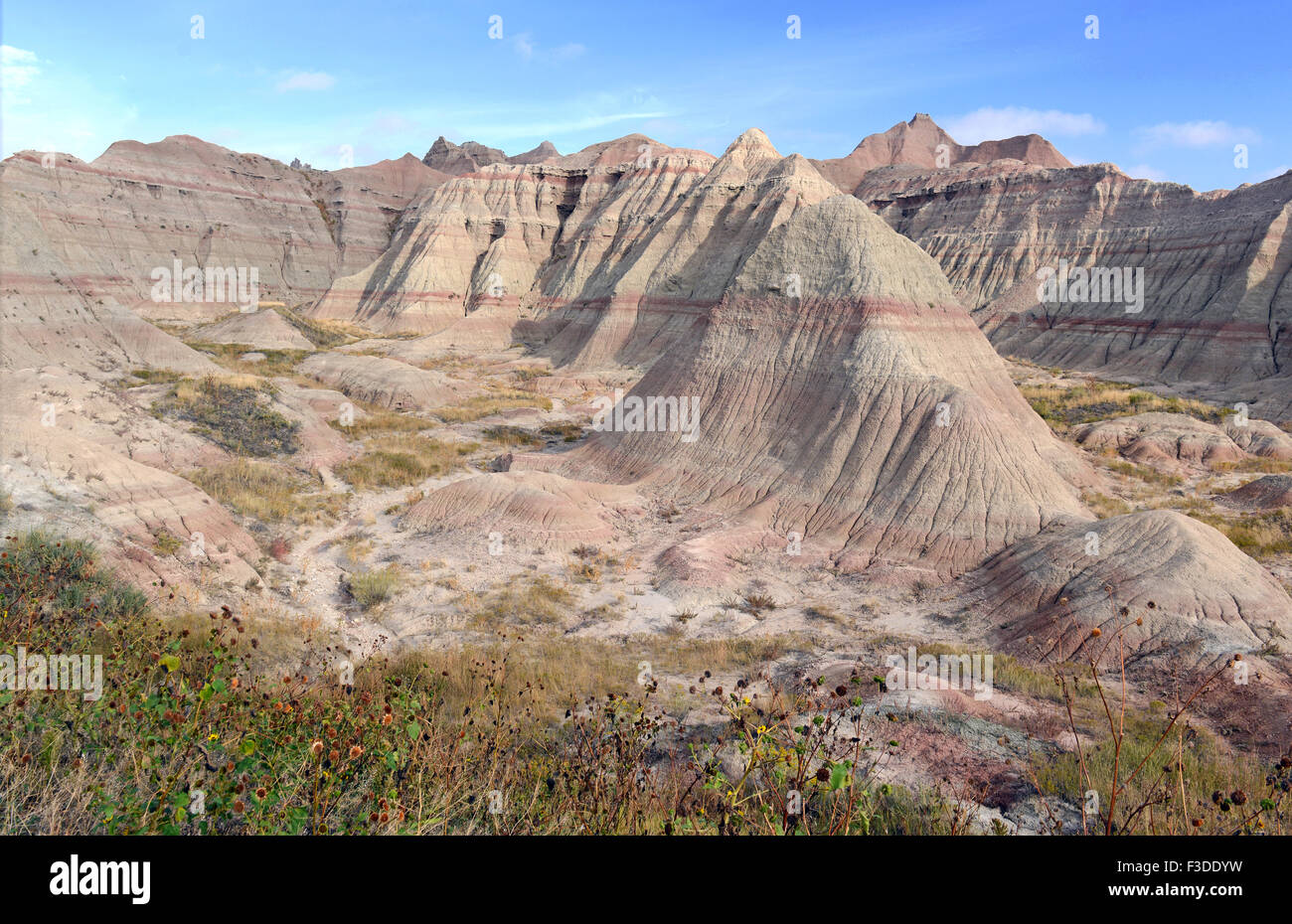 Badlands landscape, formed by deposition and erosion by wind and water ...