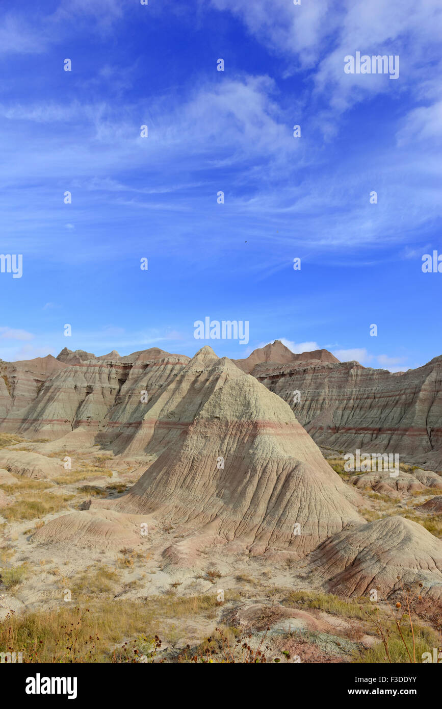 Badlands landscape, formed by deposition and erosion by wind and water ...