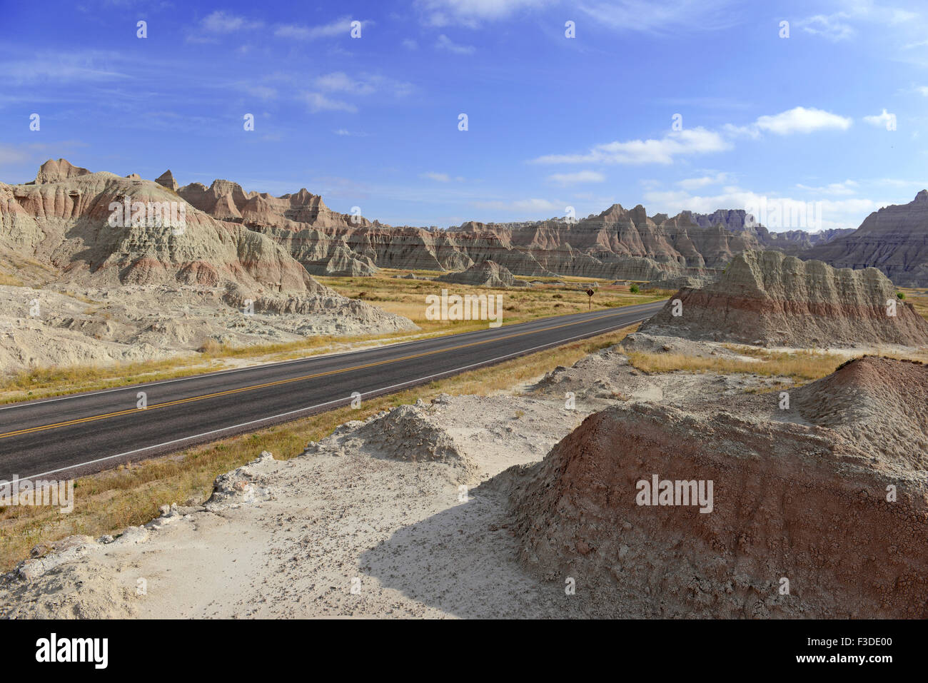 Badlands landscape, formed by deposition and erosion by wind and water ...