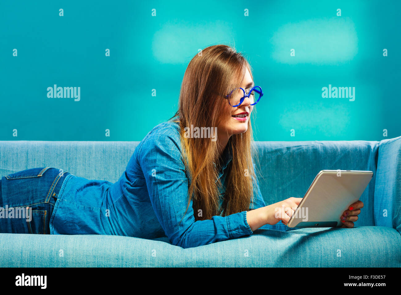 Modern technology education internet concept. Fashion student girl in ...