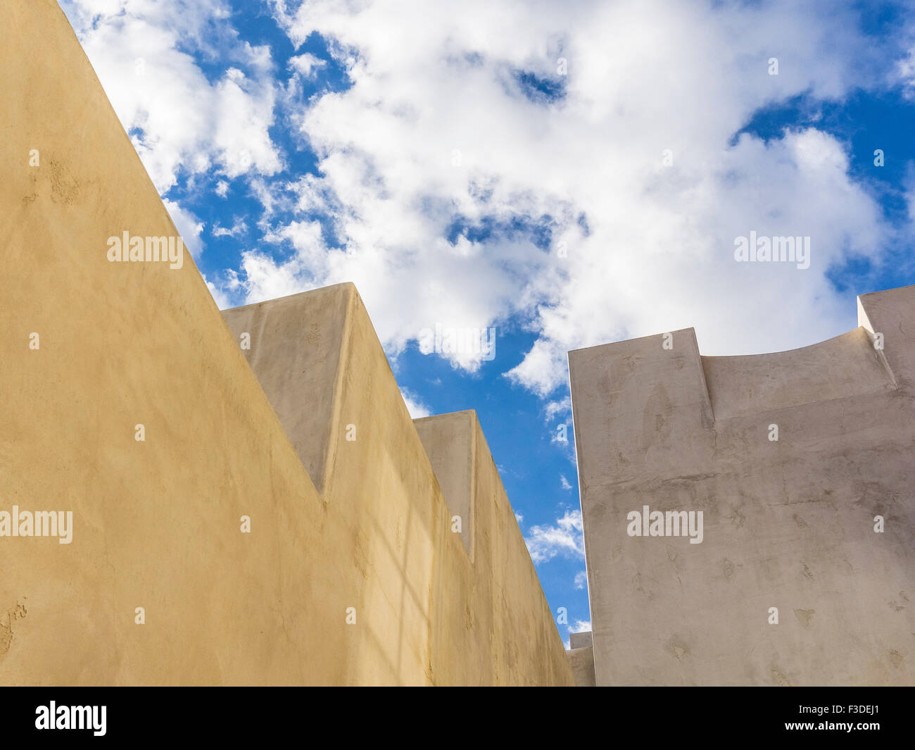 Architectural detail looking up of squared off edges of a contemporary ...
