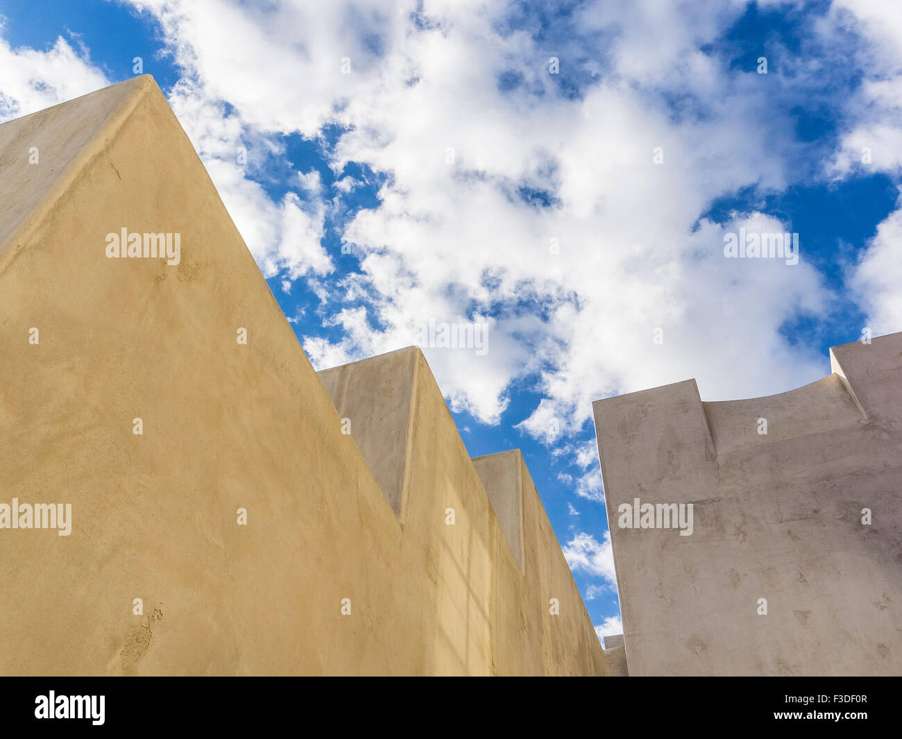 Architectural detail looking up of squared off edges of a contemporary ...