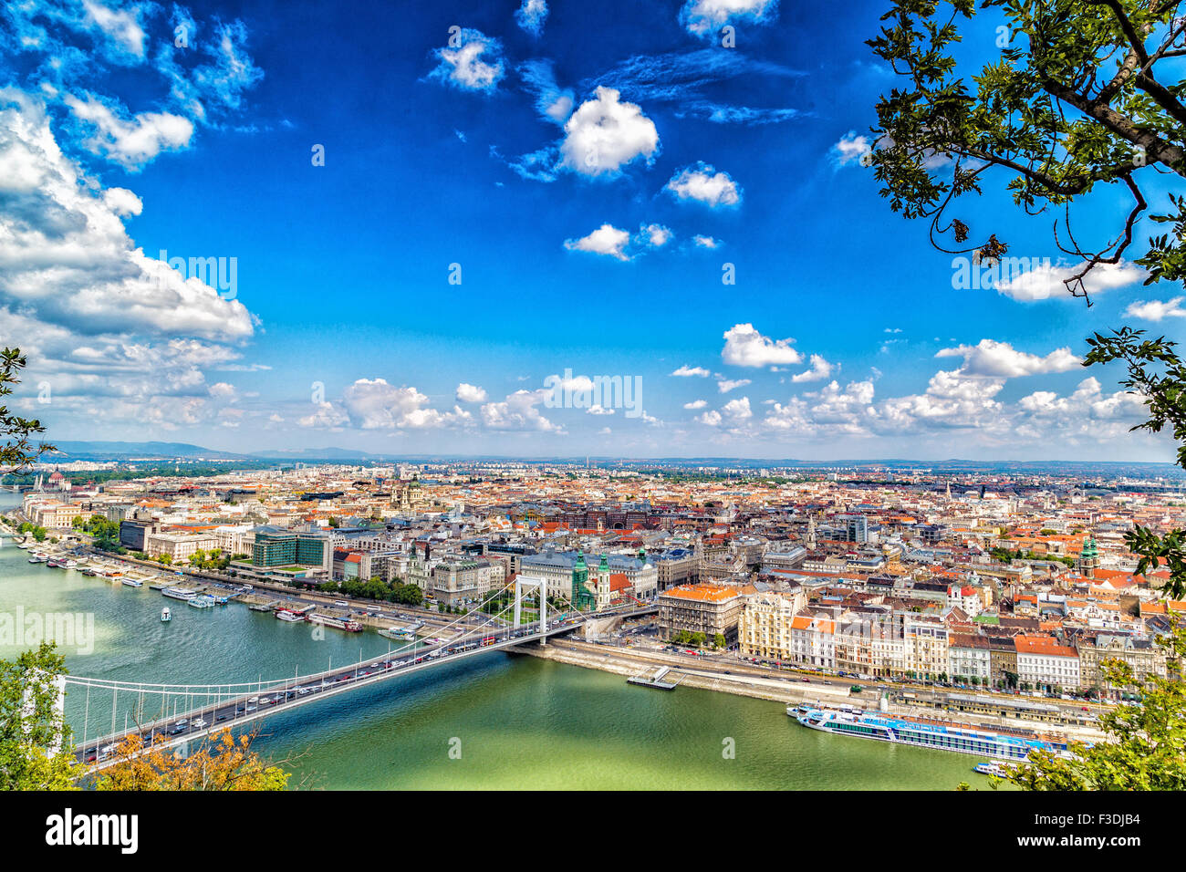 Panorama of the Danube river running through the ancient buildings of ...