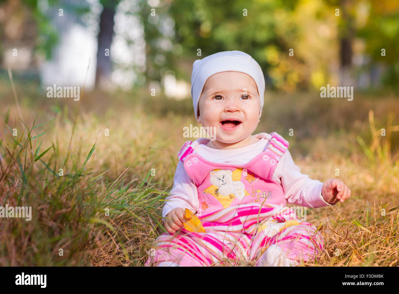 Cute baby in autumn leaves. First autumn Stock Photo - Alamy