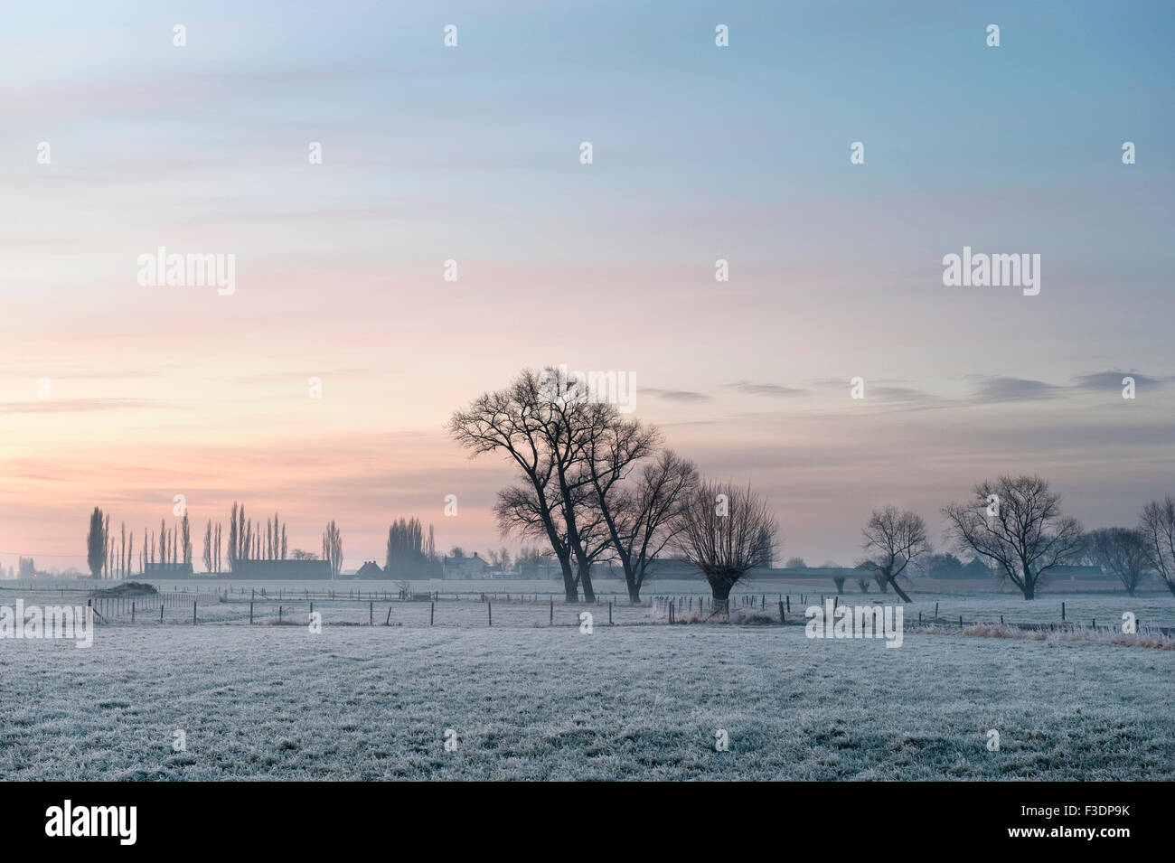 Winter sunrise over a Flemish countryside landscape Stock Photo - Alamy