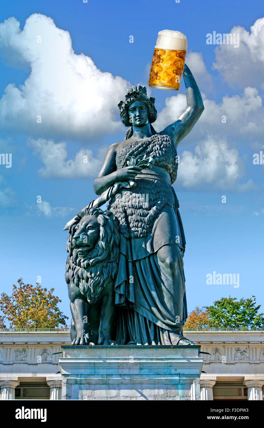 Bavaria statue with a beer mug, Oktoberfest, Munich, Bavaria, Germany ...