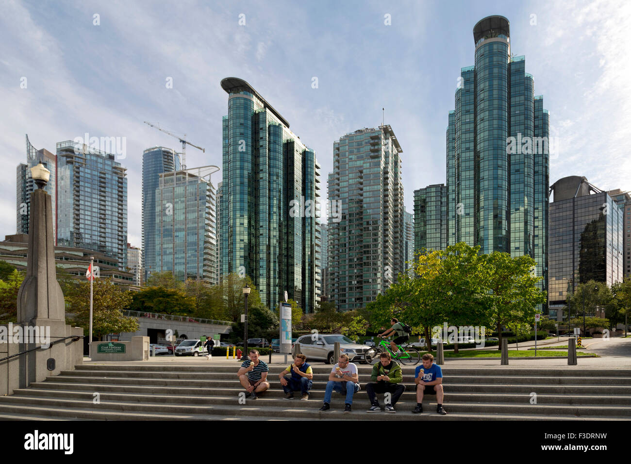 View on the modern skyline of Coal Harbour, downtown Vancouver, British ...