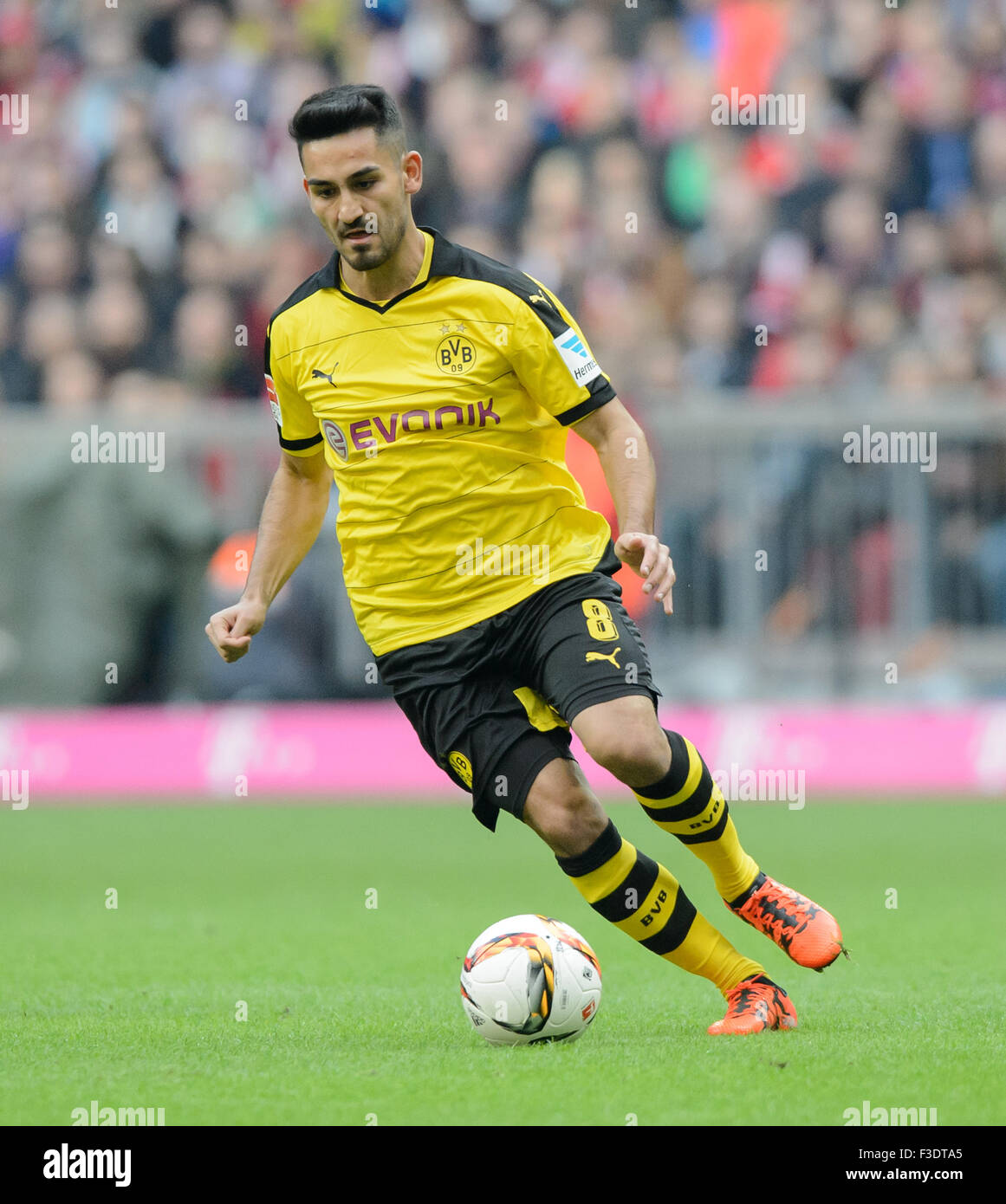 Munich, Germany. 4th Oct, 2015. Dortmunds's Ilkay Gundogan in action ...