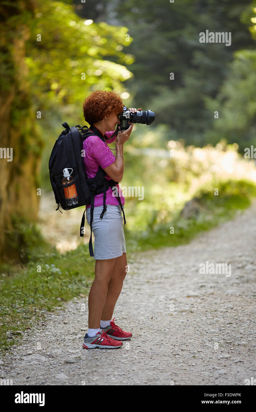 Woman professional nature photographer taking photos outdoor Stock ...