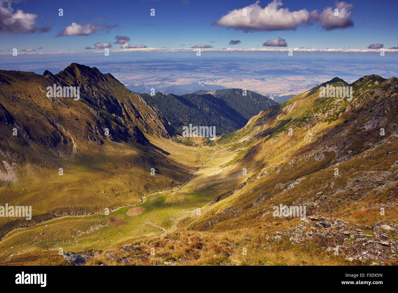 Beautiful landscape with mountain ranges and horizon, view from above ...
