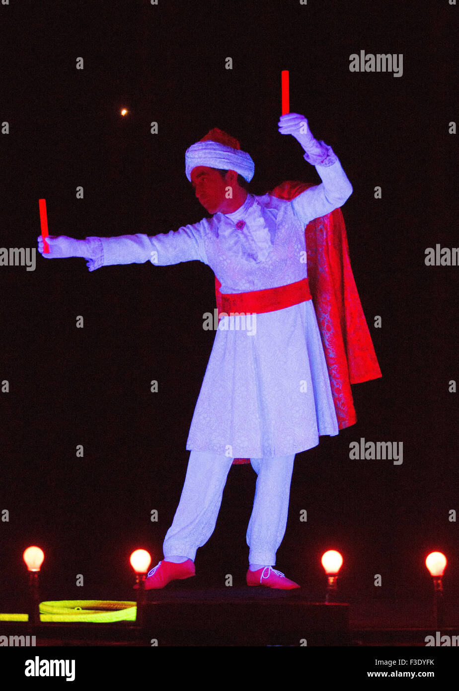 The magician Louis-Oliver Ostrowsky a.k.a. Omar Pasha performs on stage ...