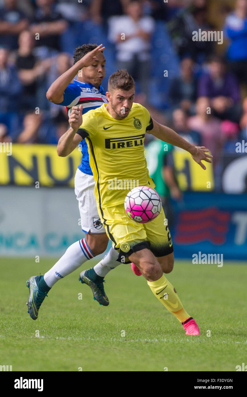 Genova, Italy. 4th Oct, 2015. (R-L) Davide Santon (Inter), Luis Muriel ...