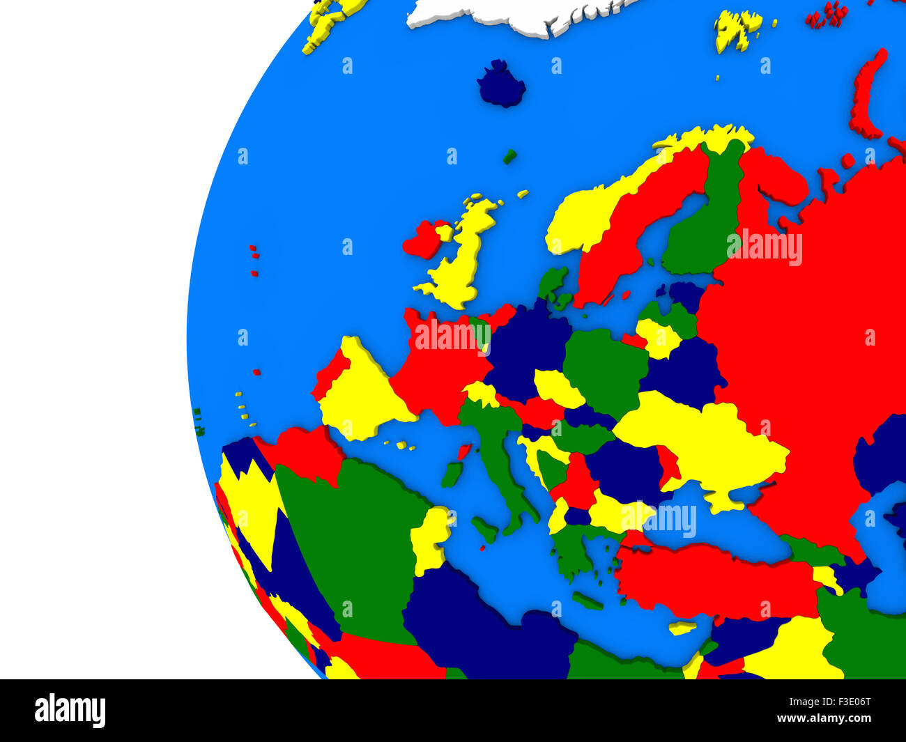 Illustration of European continent on political globe with white ...