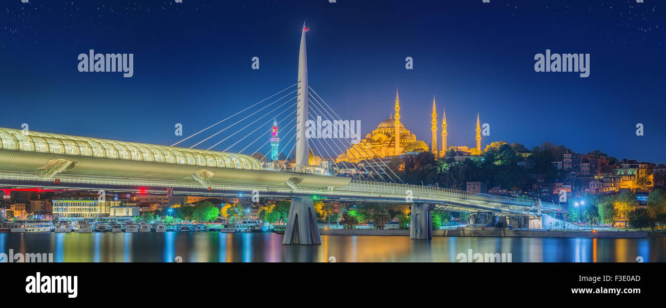 Ataturk bridge, metro bridge and golden horn at night - Istanbul ...