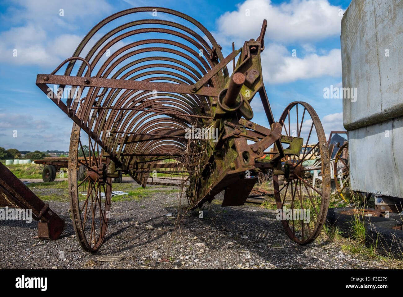 Old and broken rusty machine for separating hay in the fields Stock ...
