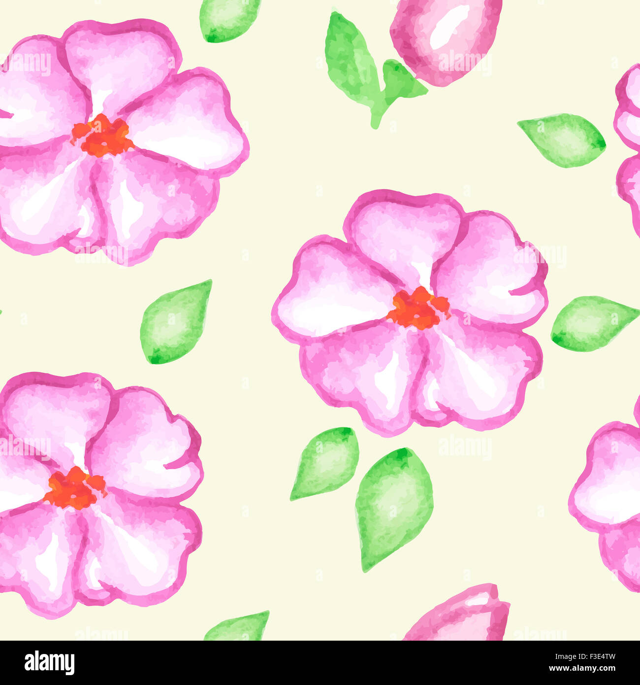 Seamless pattern with pink watercolor flowers Stock Photo - Alamy