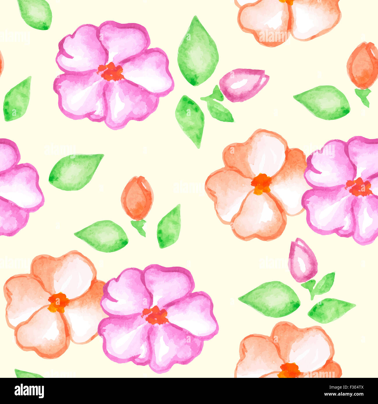 Seamless pattern with pink and orange watercolor flowers Stock Photo ...