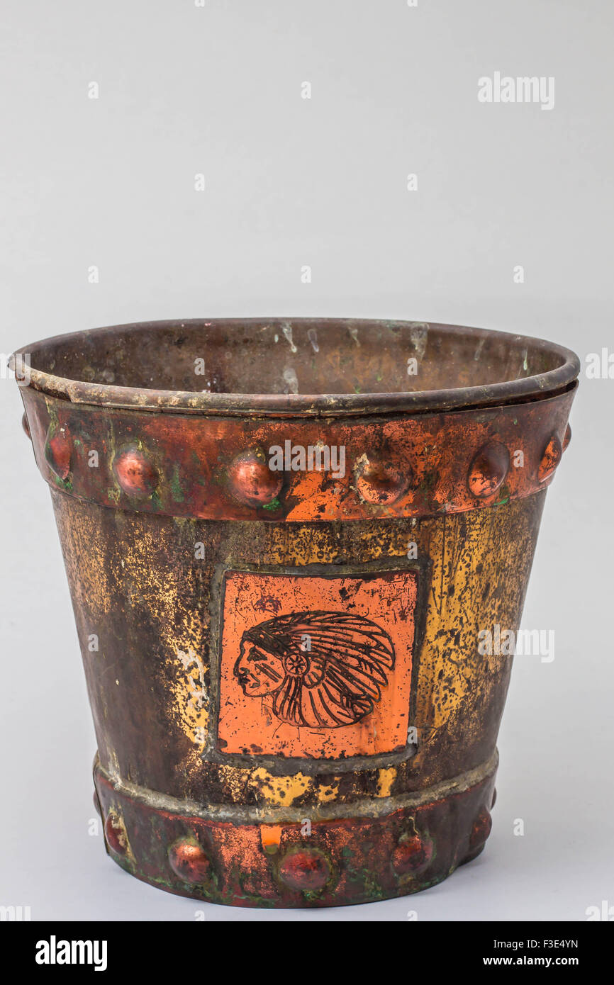 old metal bucket on a white background Stock Photo - Alamy