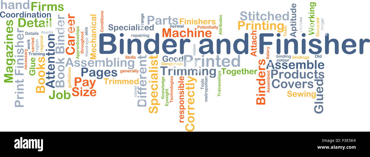 Background concept wordcloud illustration of binder and finisher Stock ...