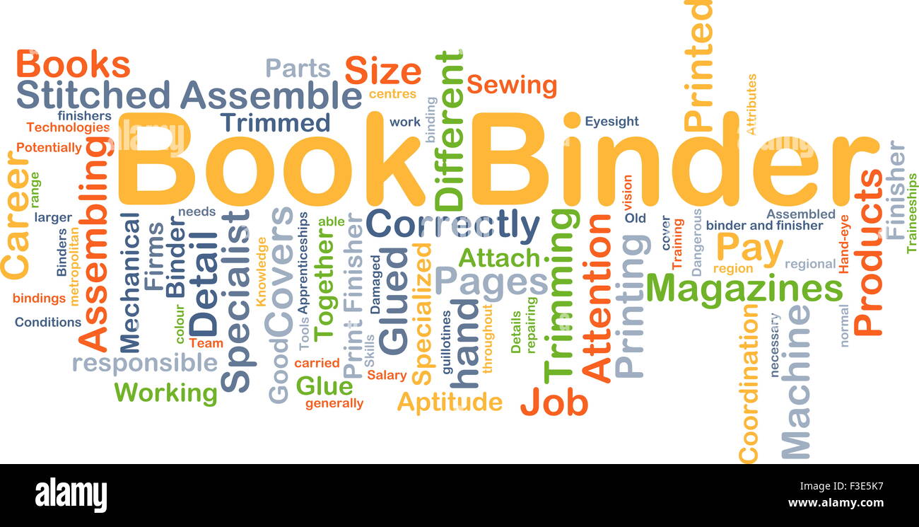Background concept wordcloud illustration of book binder Stock Photo ...