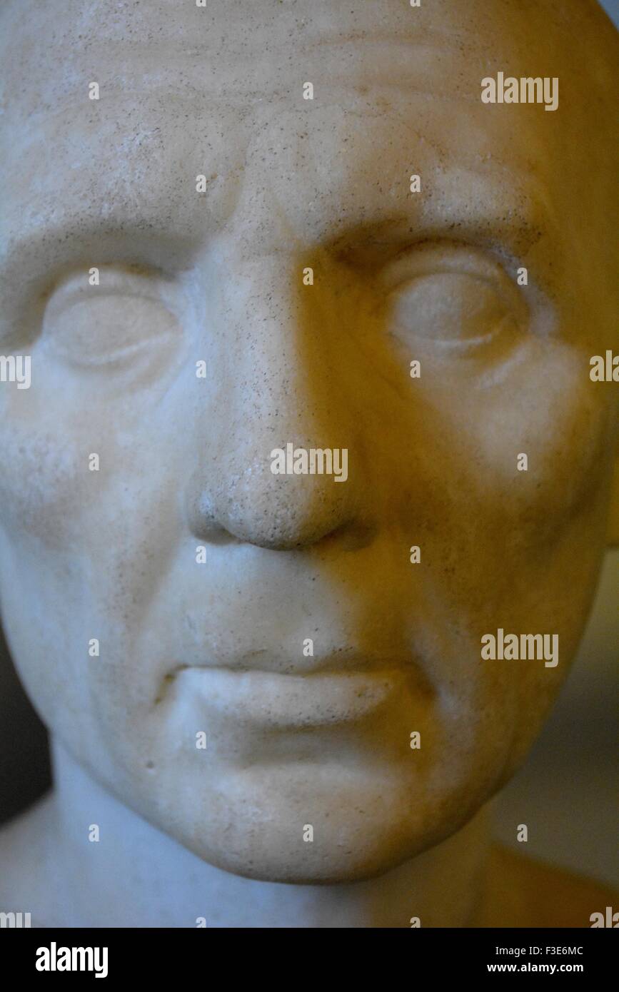 carved statue of the head of Julius Caesar int he Capitoline museum ...