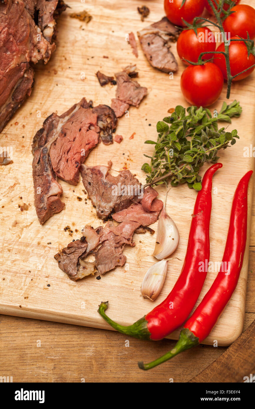 Medium Rare Cooked Beef Roast with Vegetables and Spices Stock Photo ...