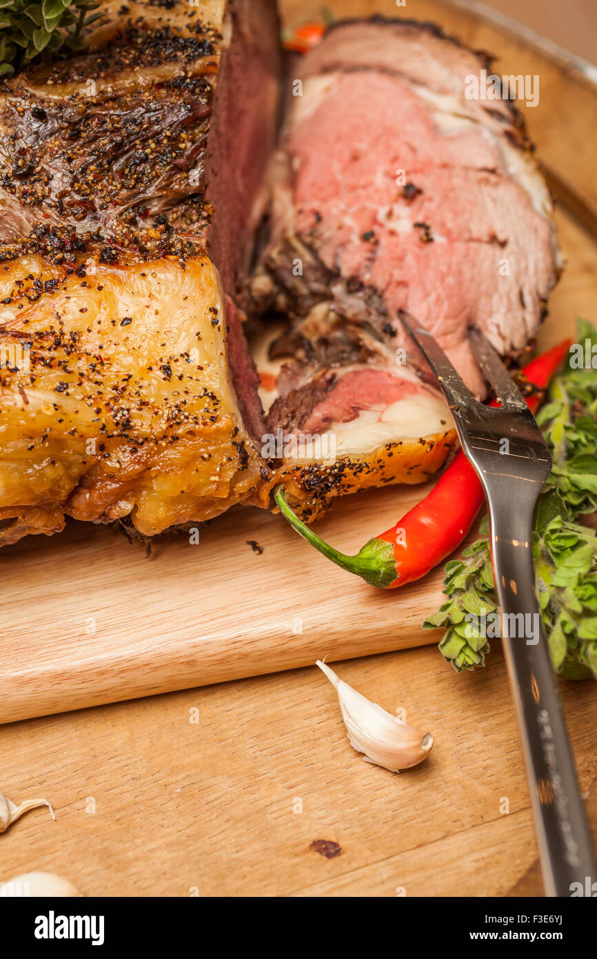 Medium Rare Cooked Beef Roast with Vegetables and Spices Stock Photo ...