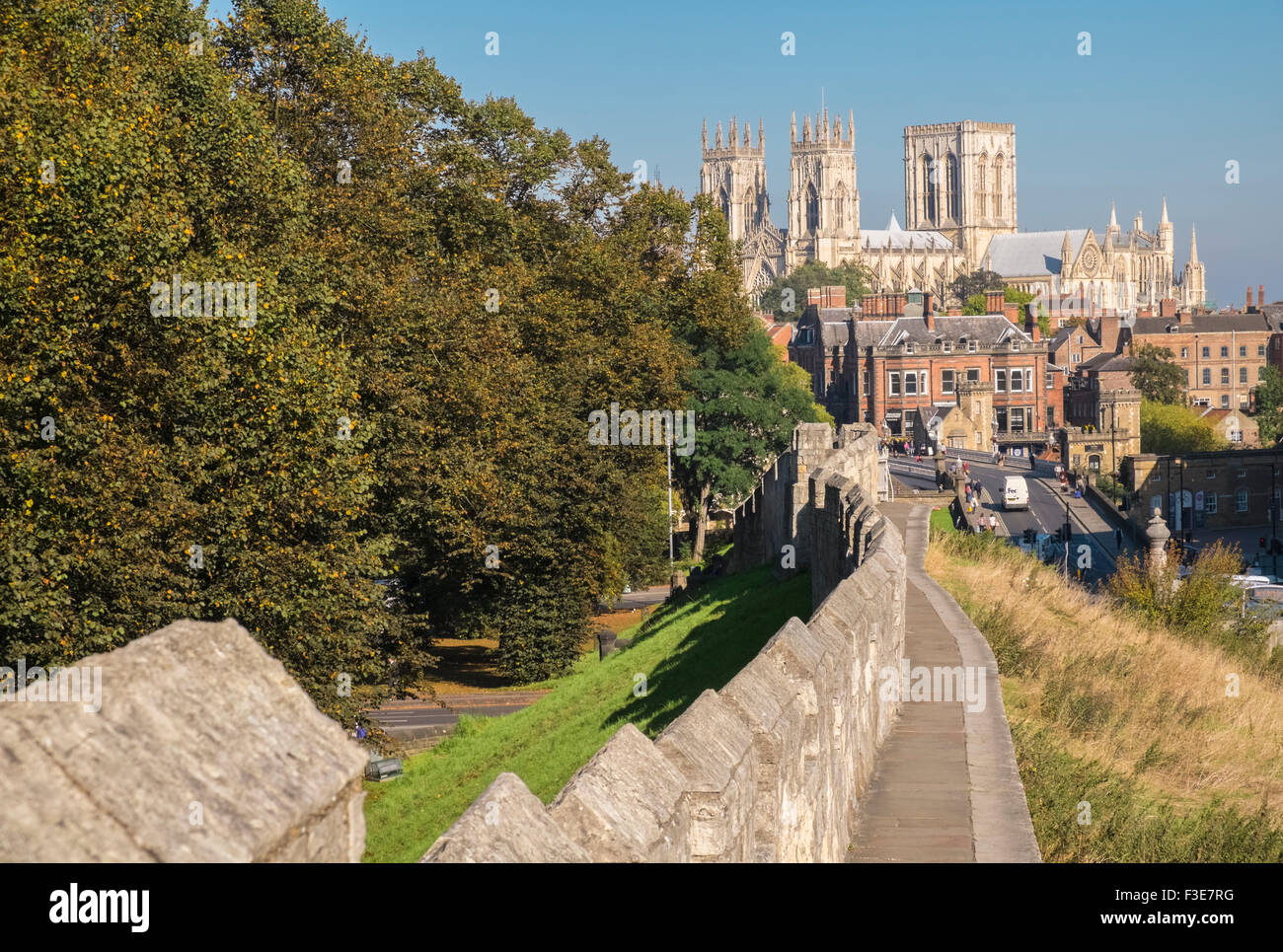 Iconic landmark of York Minster, viewed from medieval City Walls, York ...