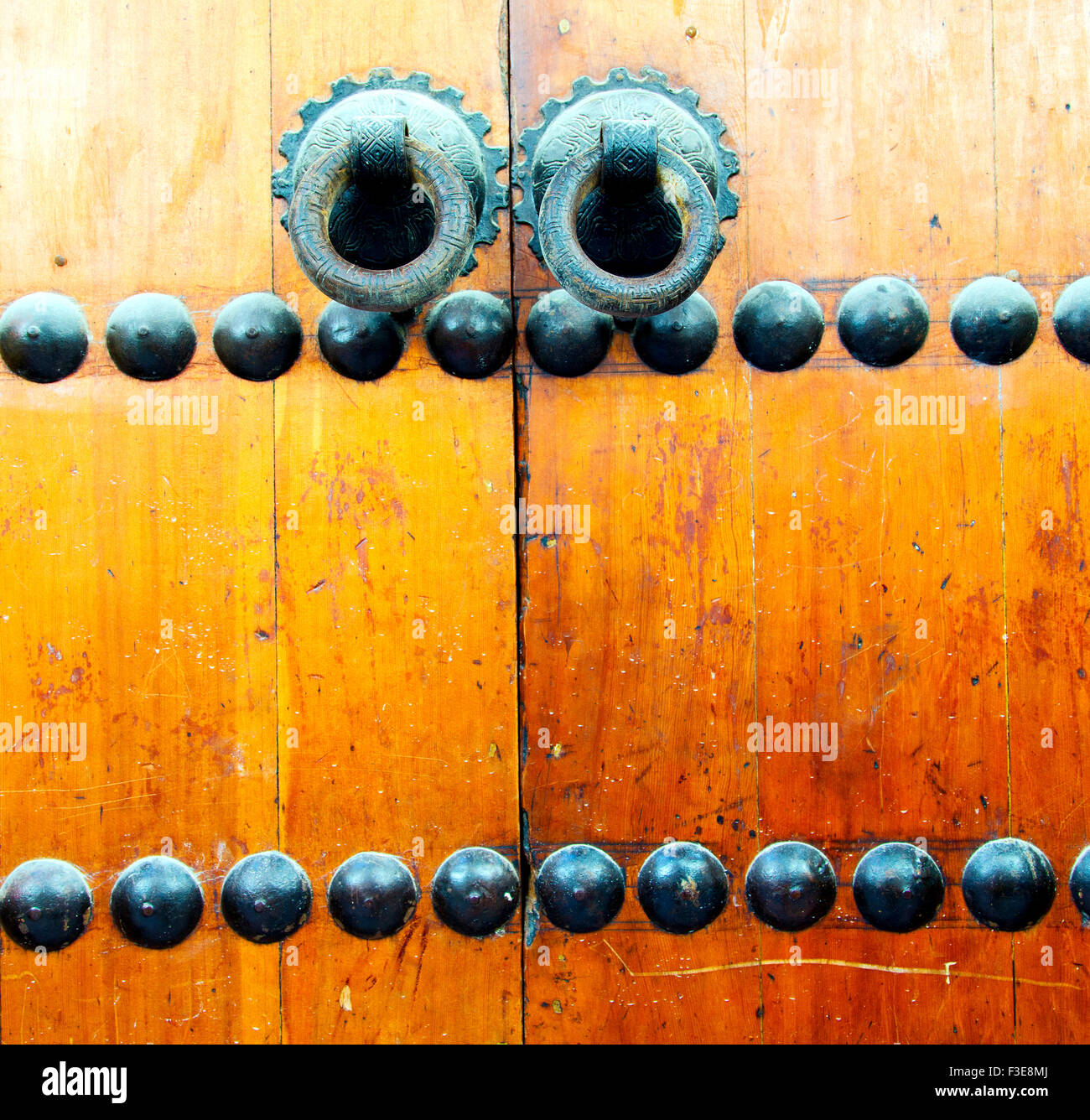 brown morocco in africa the old wood facade home and rusty safe padlock ...