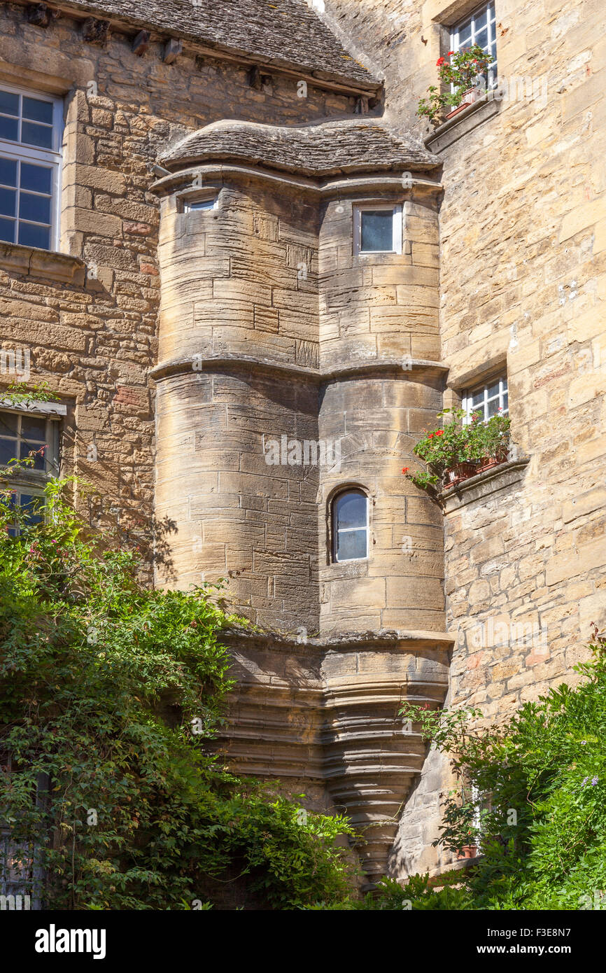 The twin corbelled turrets of the "de Vassal" town house, at Sarlat la ...