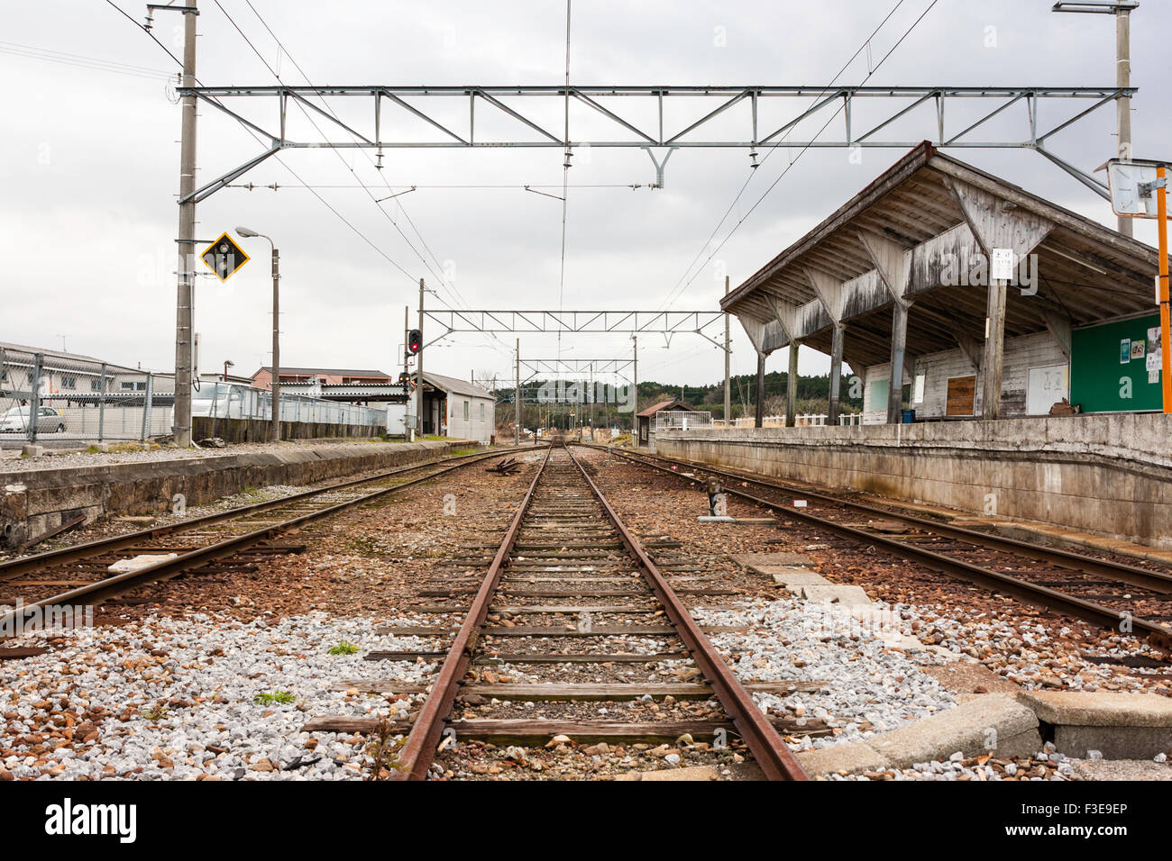 Weathered and empty rural railway station of the Ōmi Tetsudō Japanese ...