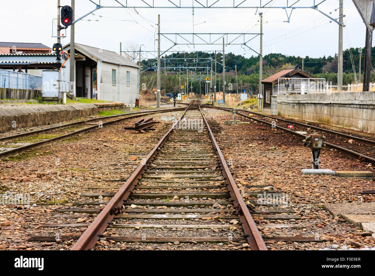 Weathered and empty rural railway station of the Ōmi Tetsudō Japanese ...
