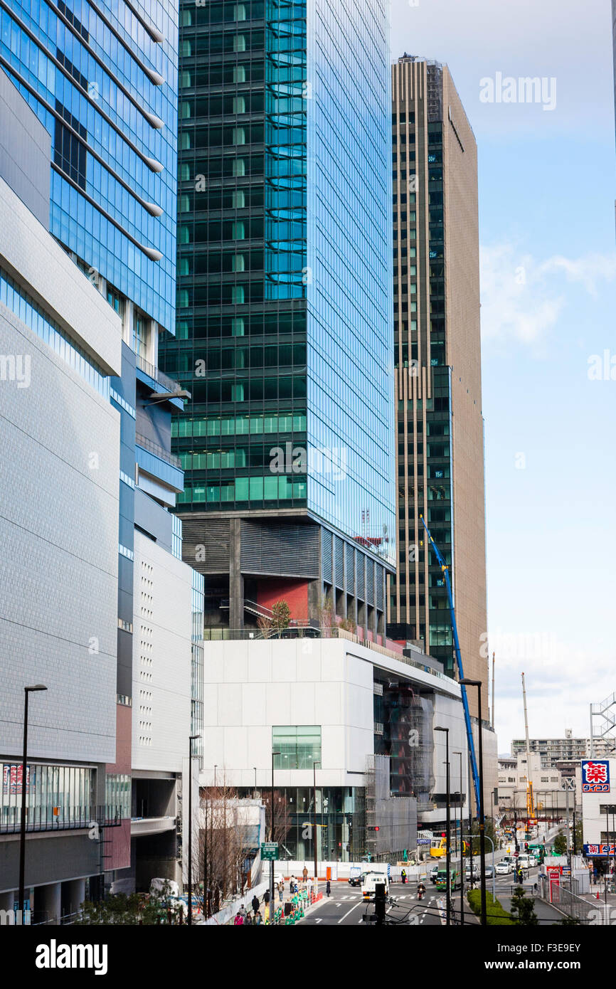 Japan, Osaka, Umeda. View along past the Grand Front building to ...