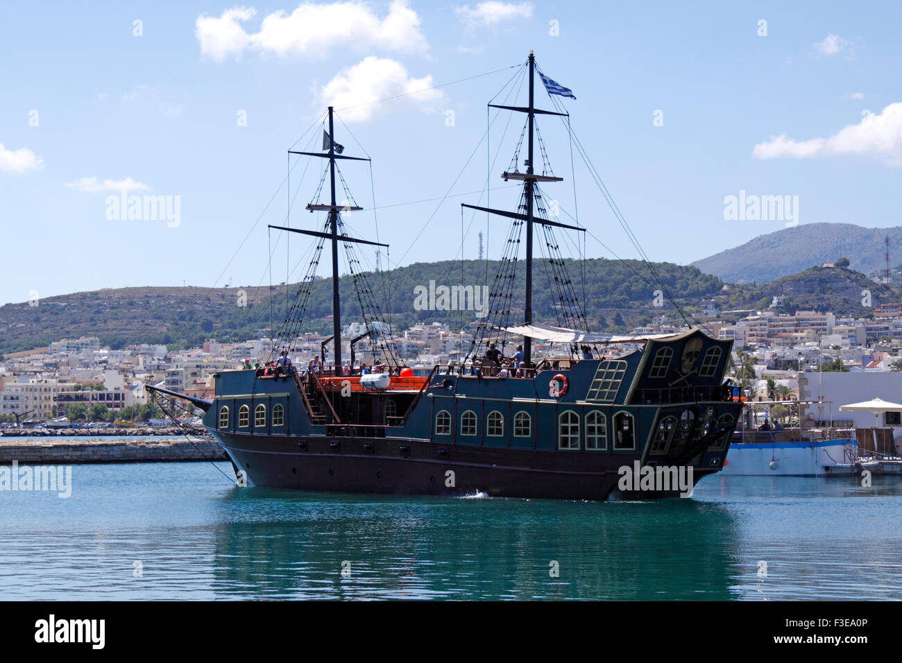 THE PIRATES GALLEON SETS SAIL FROM RETHYMNON HARBOUR ON THE GREEK ...