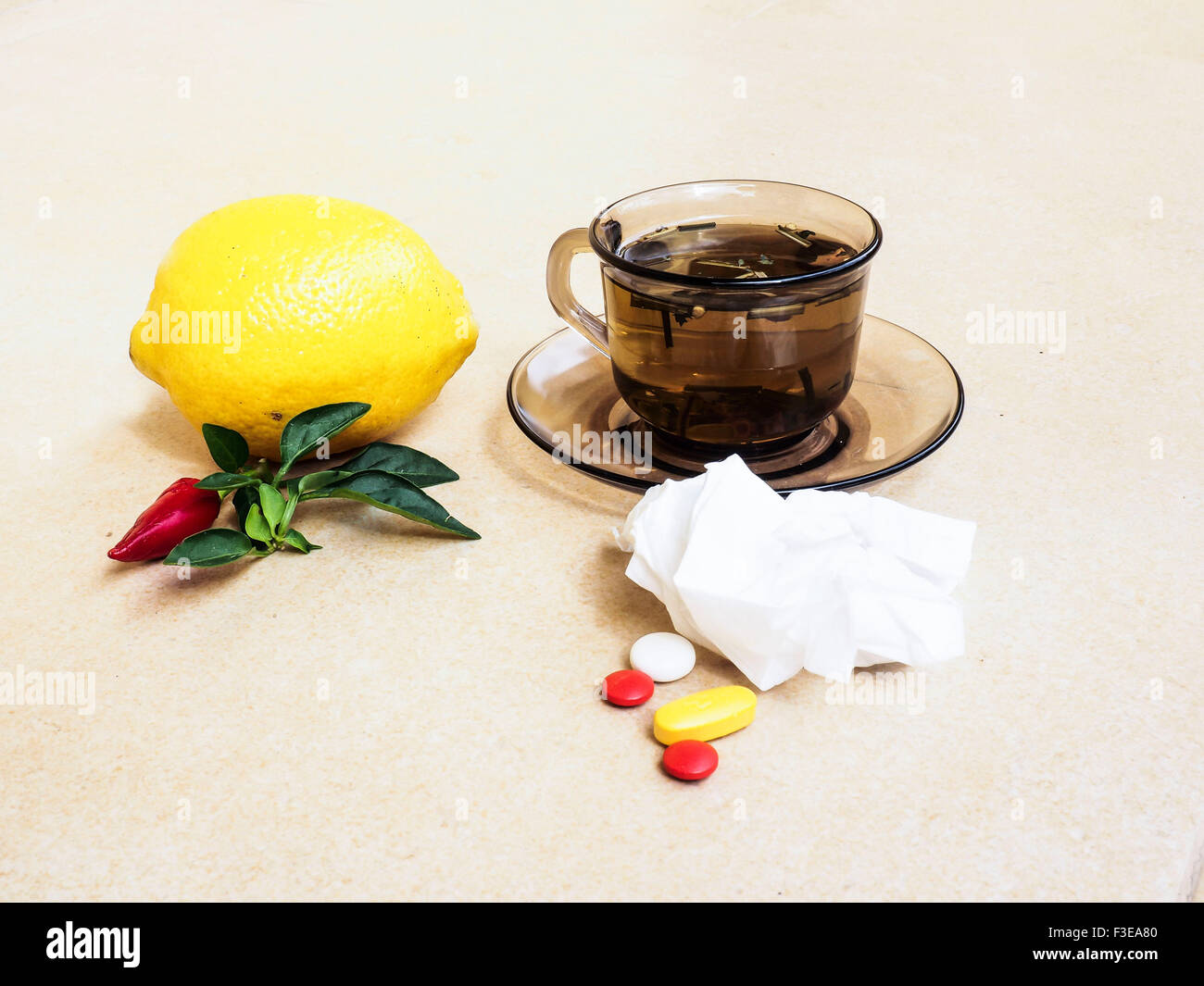 tea and pills Stock Photo - Alamy