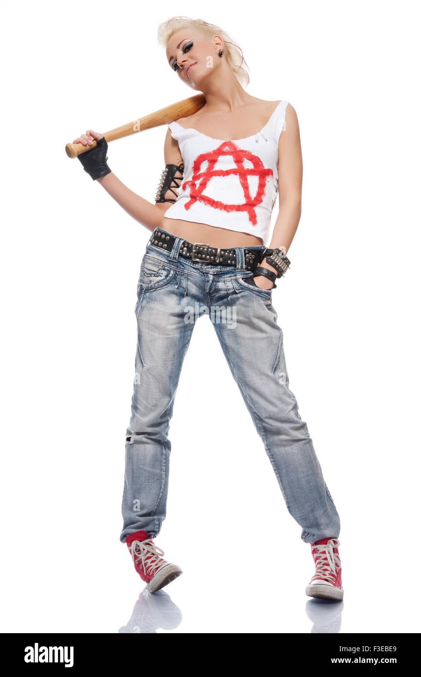 Punk girl with a bat Stock Photo - Alamy