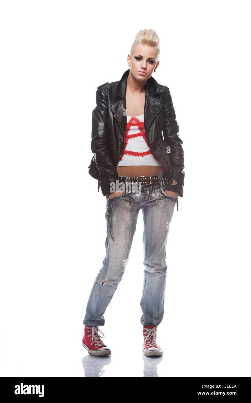 Punk girl in leather jacket Stock Photo - Alamy