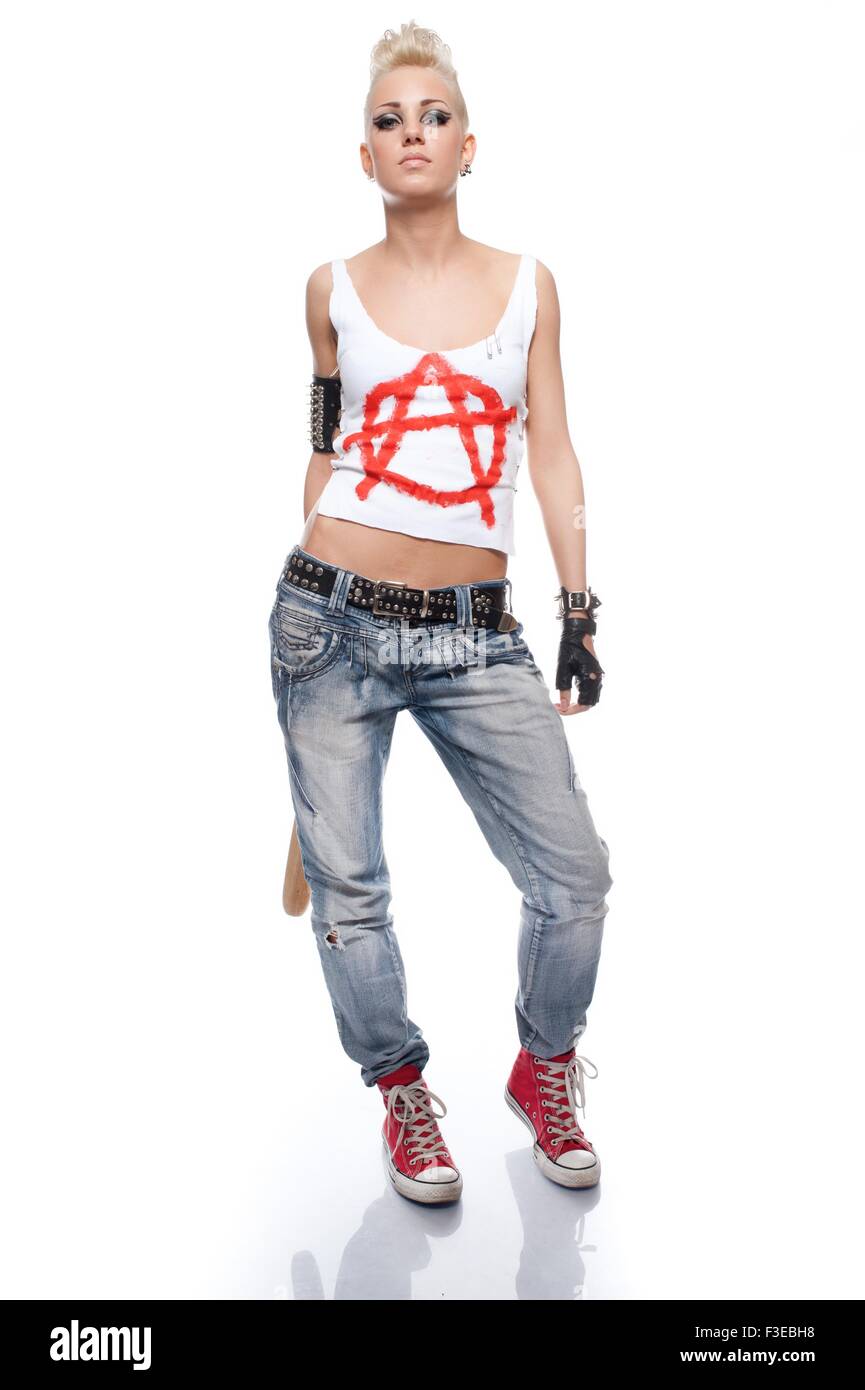 Punk girl with a bat Stock Photo - Alamy
