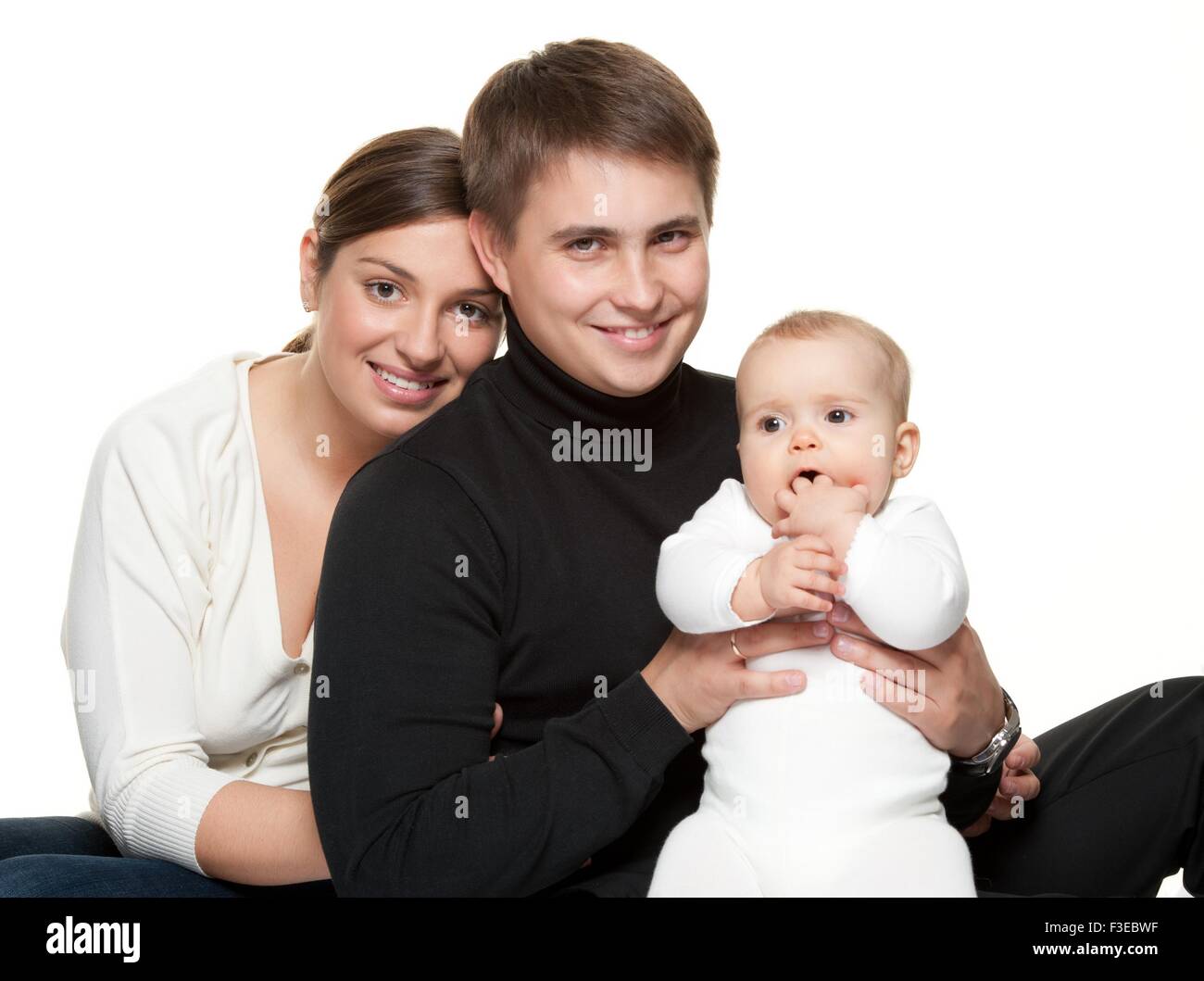 Happy family isolated on white background Stock Photo - Alamy
