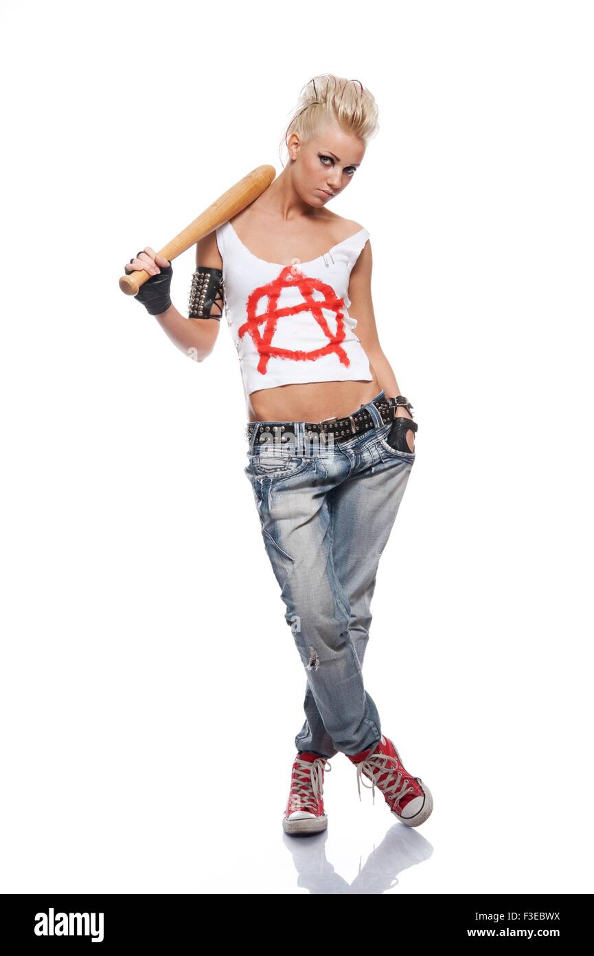 Punk girl with a bat Stock Photo - Alamy